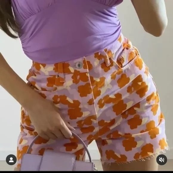 Zara | Shorts | Zara Shorts Womens 28 Purple Orange Poppy Floral 9s ...